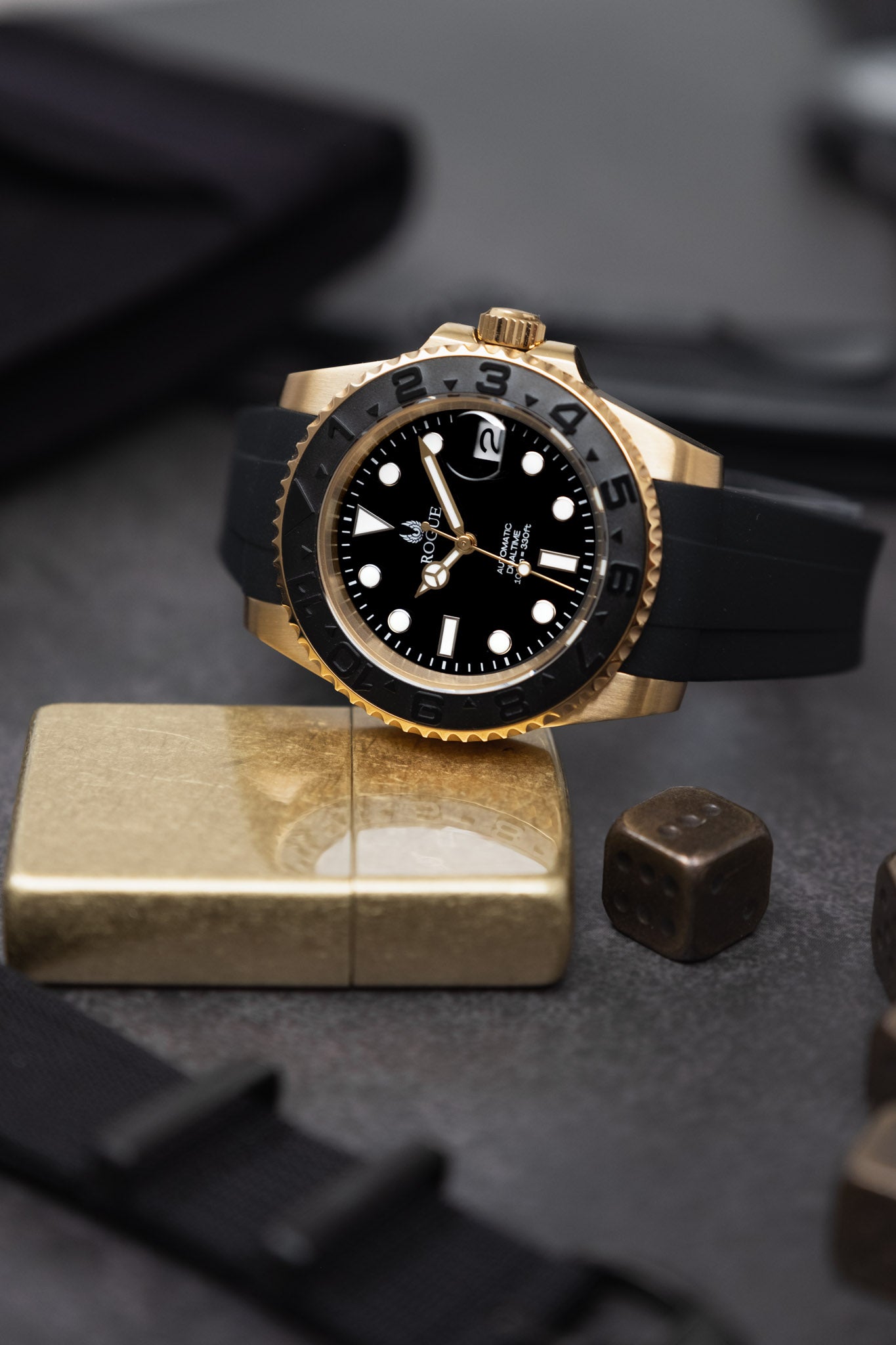 GOLD MATTE BLACK DUALTIME – Rogue Watches